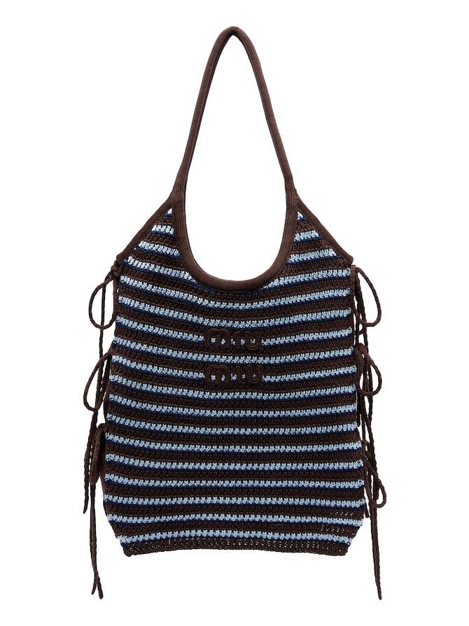 MIU MIU Miu Miu Ivy Crochet Striped Shopper