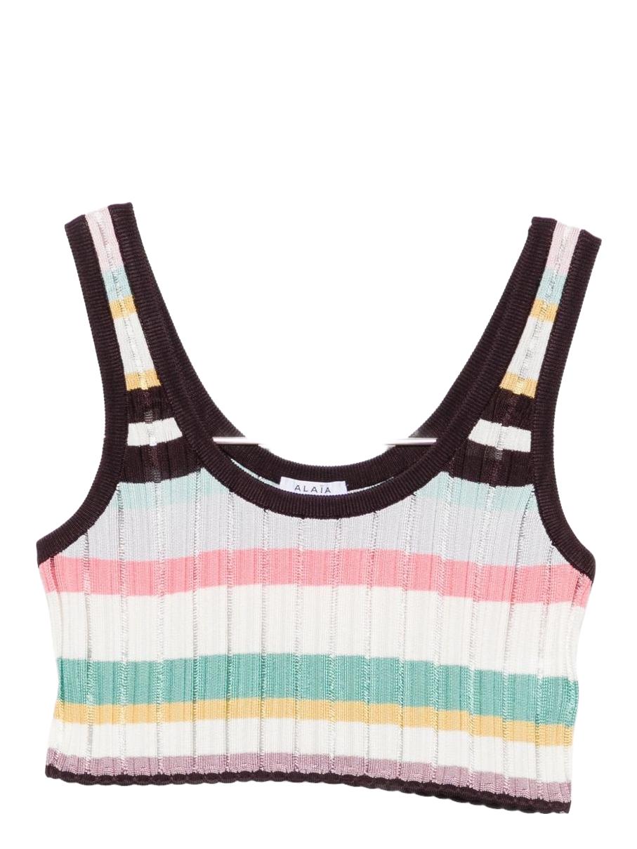 ALAÏA Alaïa Striped Ribbed Scoop Neck Cropped Top