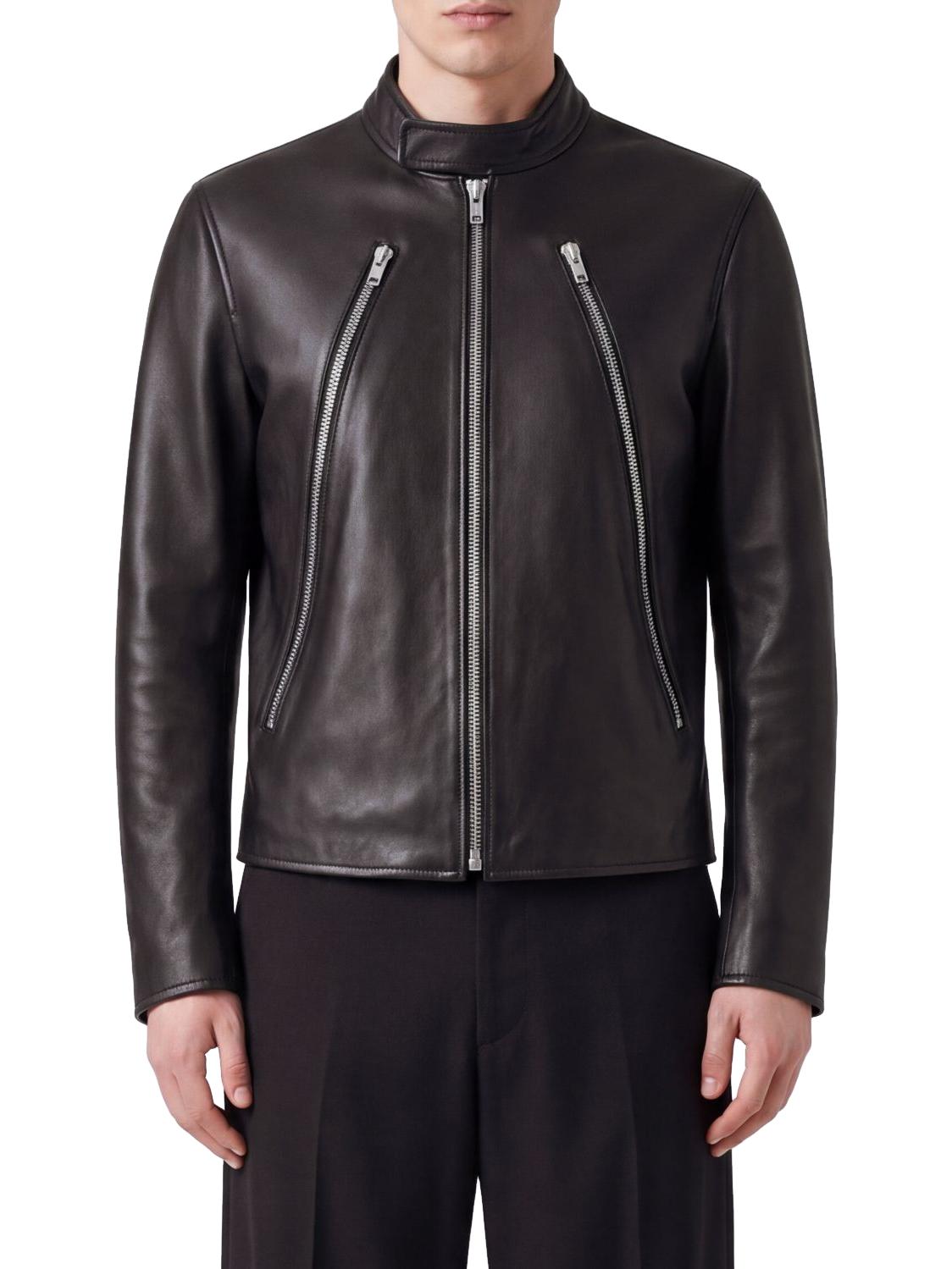 MAISON MARGIELA Maison Margiela Lambskin Leather Biker Jacket with Four Stitches Logo