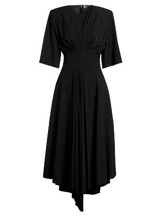 ALEXANDRE VAUTHIER ALEXANDRE VAUTHIER Black Pleated Asymmetrical Crepe Midi Dress