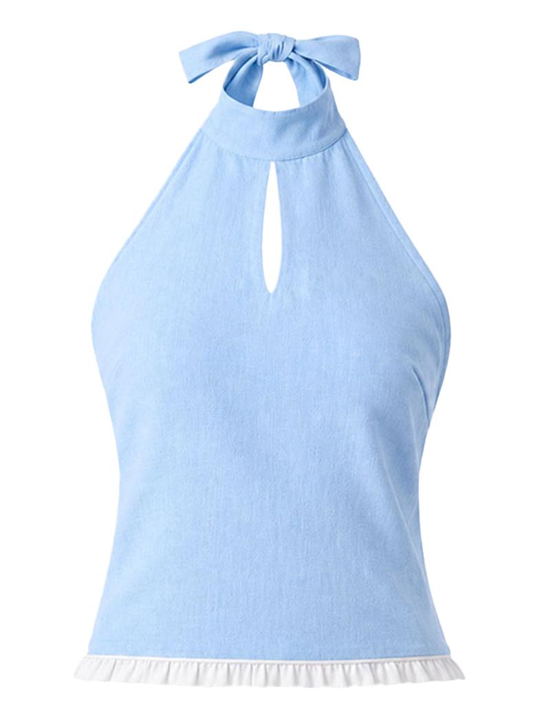 PRADA Prada Halter Neck Printed Cotton Top with Tie Detail