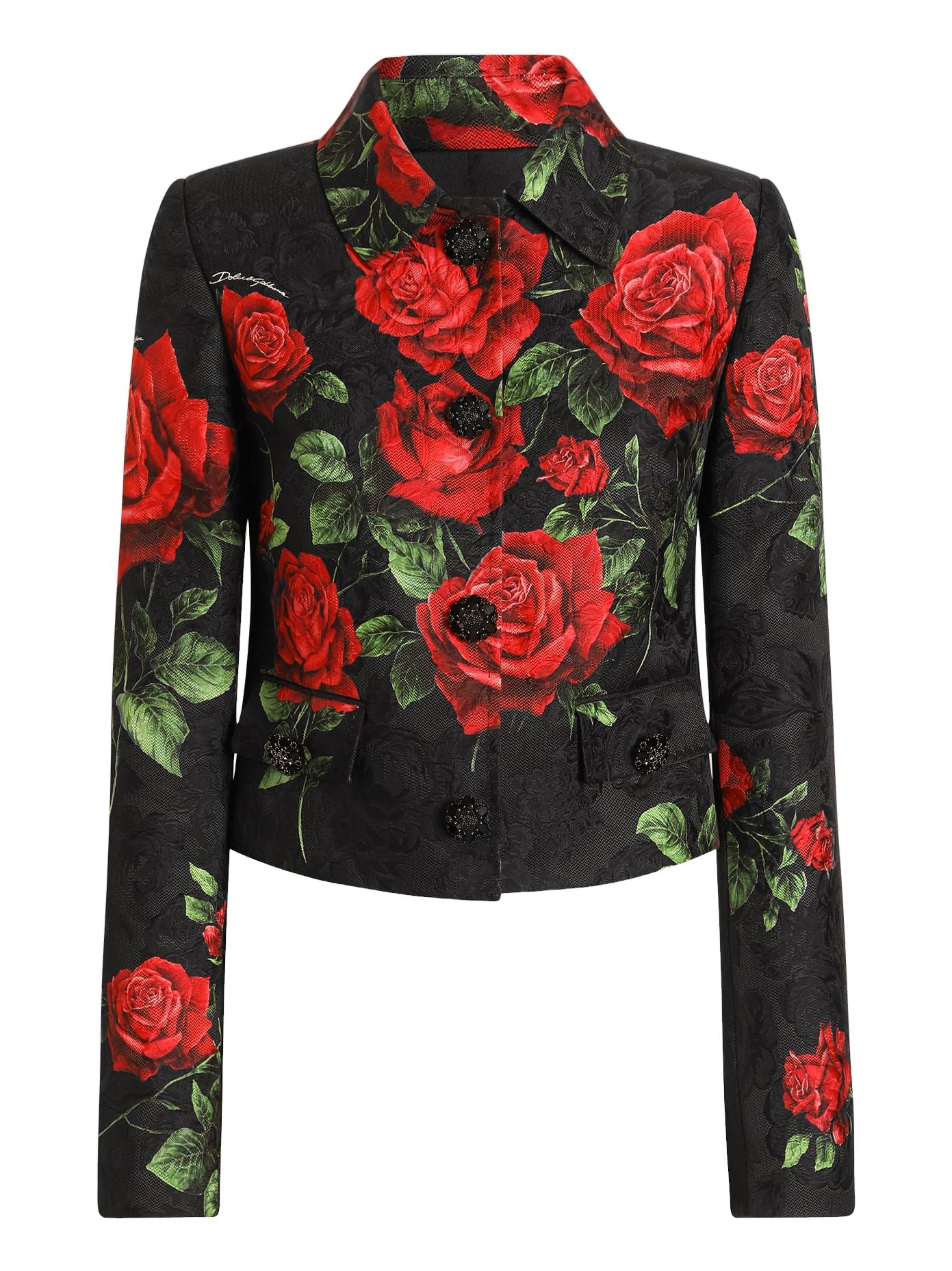 DOLCE & GABBANA Dolce & Gabbana Rose-Print Brocade Jacket with Jewel Buttons