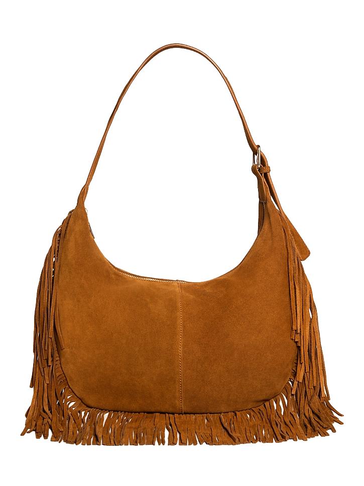 AQUA Aqua Large Fringed Suede Hobo Bag