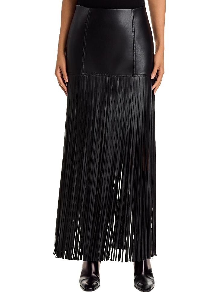 TOCCIN Toccin Soren Faux Leather Fringe Maxi Skirt