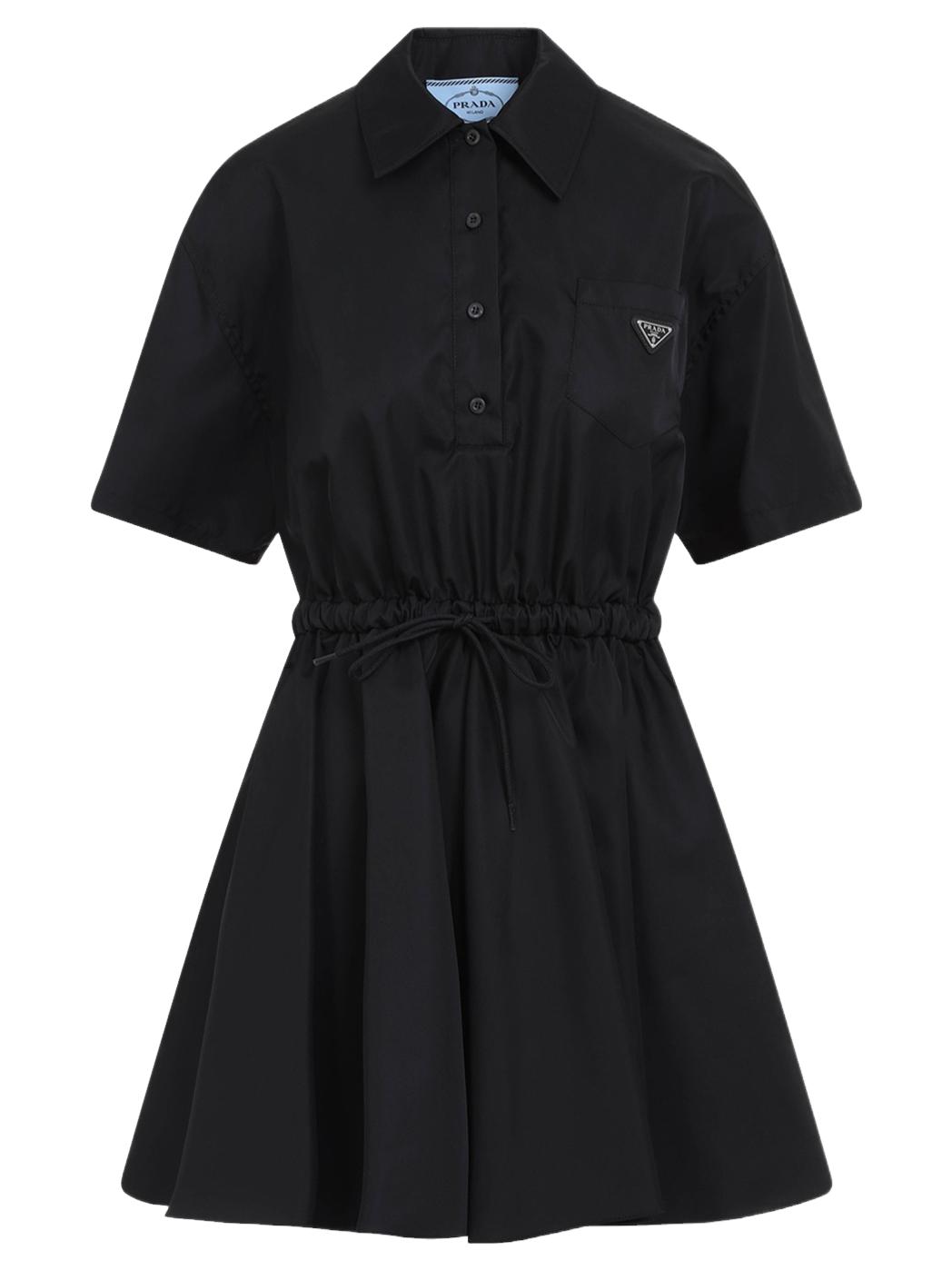 PRADA Prada Logo Plaque Drawstring Mini Dress
