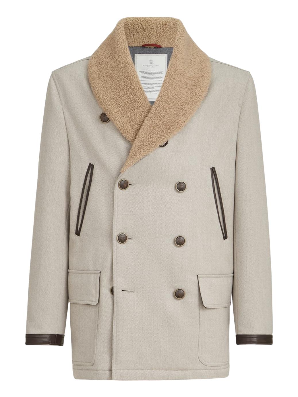 BRUNELLO CUCINELLI Brunello Cucinelli Wool and Cashmere Cavalry Coat with Shearling Collar