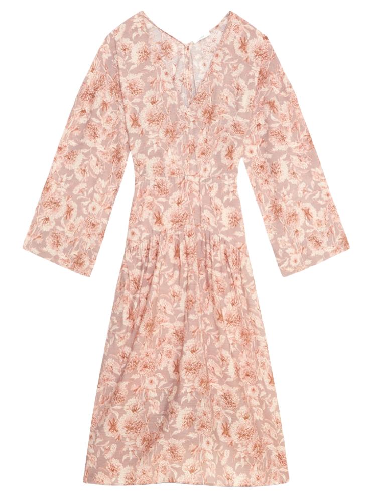 VINCE Vince Dahlia Floral-Printed Long Sleeve Midi Dress
