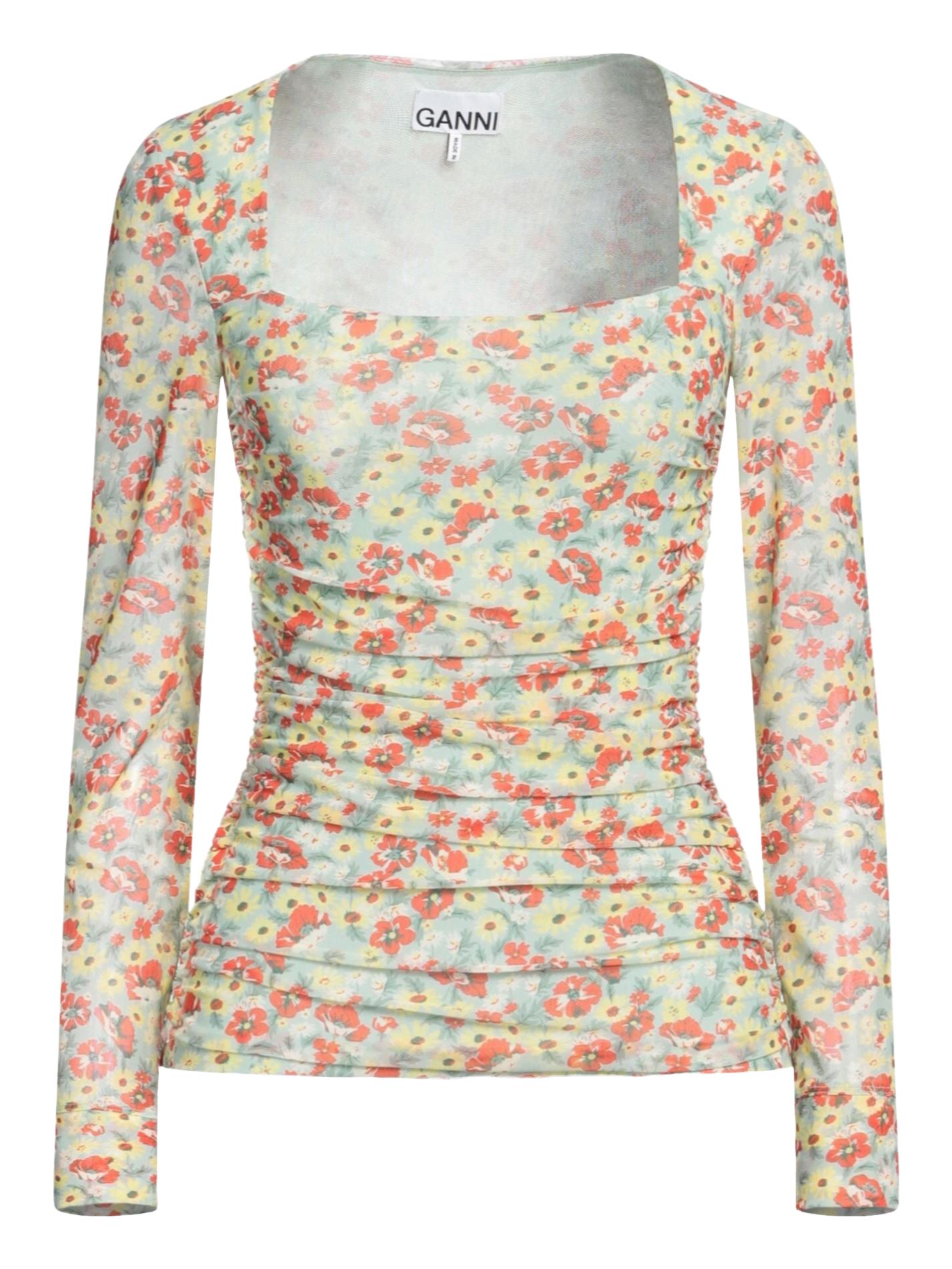 AREA Crystal Embellished Printed Tulle Top