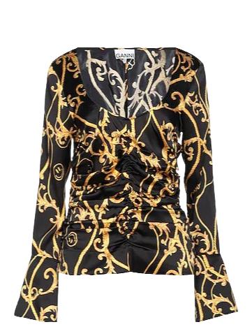 GANNI Ganni Two-Tone Satin Gathered Top