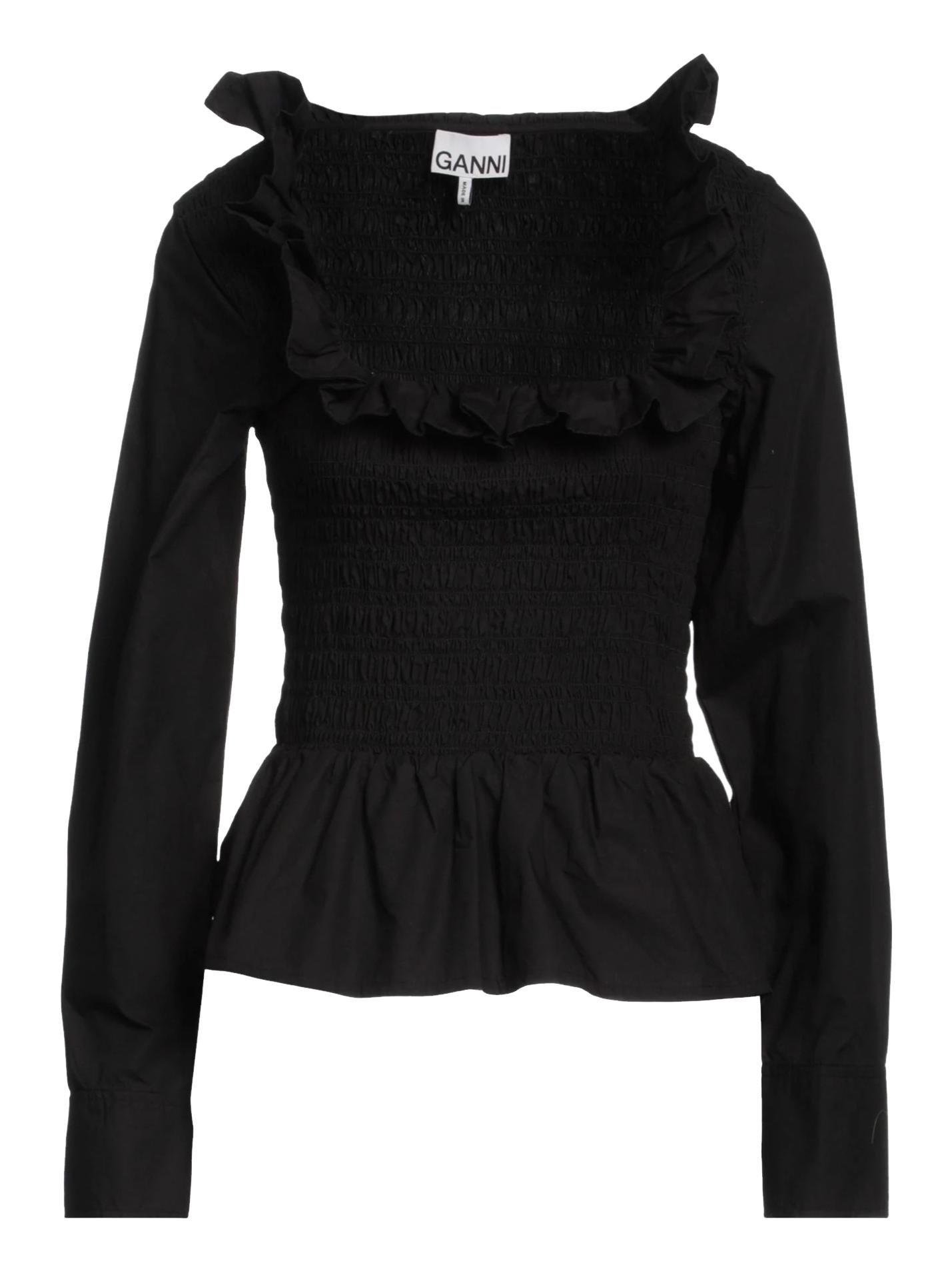 GANNI Ganni Square Neck Ruffled Long Sleeve Top