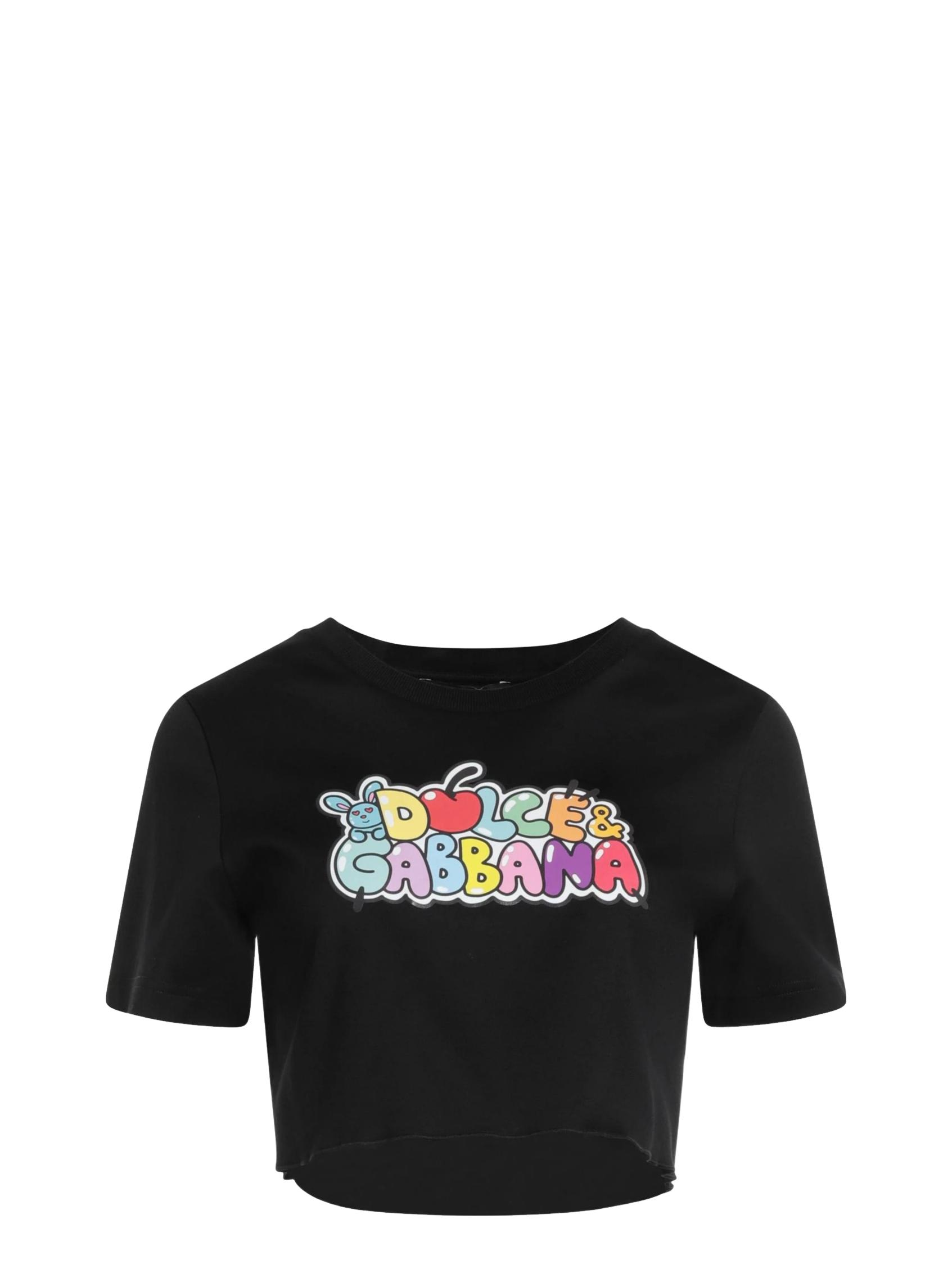 DOLCE & GABBANA Dolce & Gabbana Black Cotton Printed Crop T-Shirt