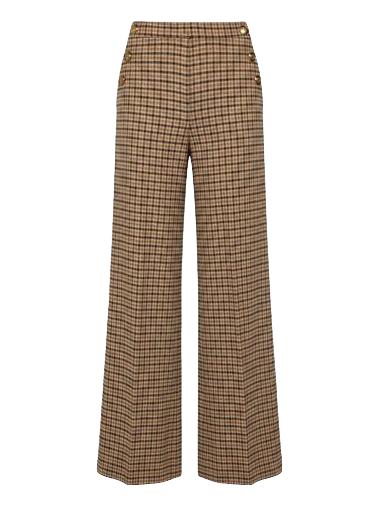TWINSET TWINSET Glen Plaid High Waisted Bootcut Flannel Trousers