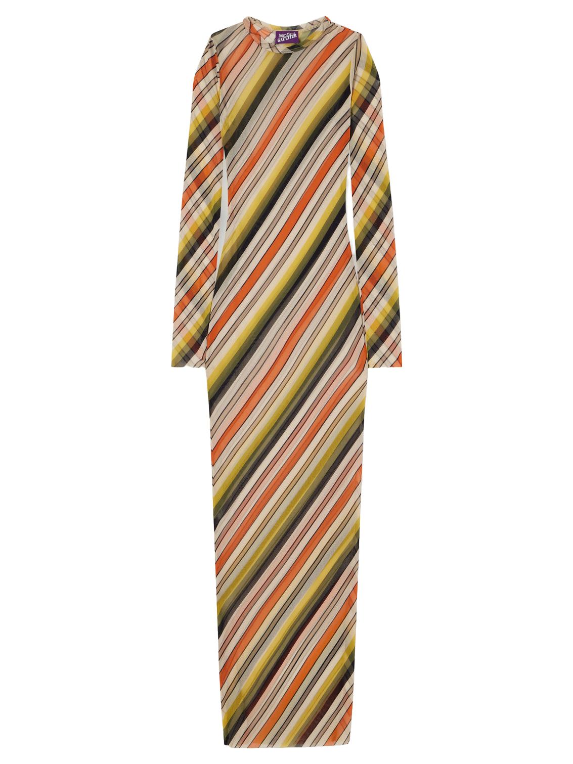 JEAN PAUL GAULTIER JEAN PAUL GAULTIER Retro Stripe Printed Mesh Maxi Dress