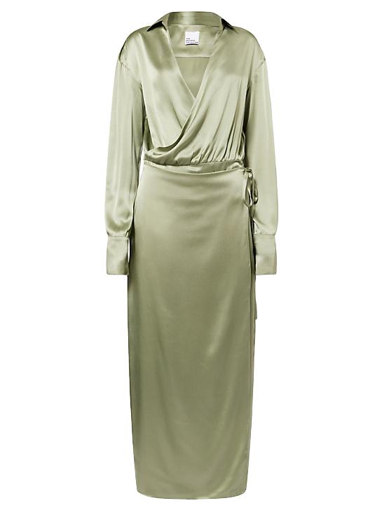 THE DROPPED COLLECTION The Dropped Collection Long Sleeve Silk Wrap Dress
