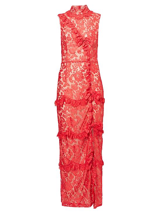ALESSANDRA RICH Alessandra Rich High-Neck Ruffled Lace Midi Dress