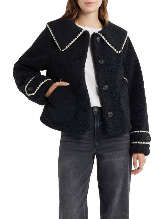 UGG UGG(r) Nikia Fleece Jacket with Oversized Collar and Whipstitched Trim