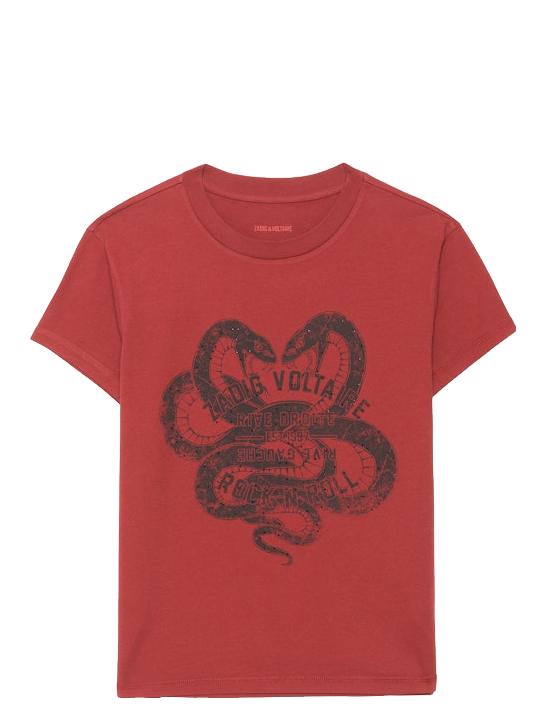 ZADIG&VOLTAIRE Zadig&Voltaire Walk Cotton T-Shirt with Snake Print and Rhinestones