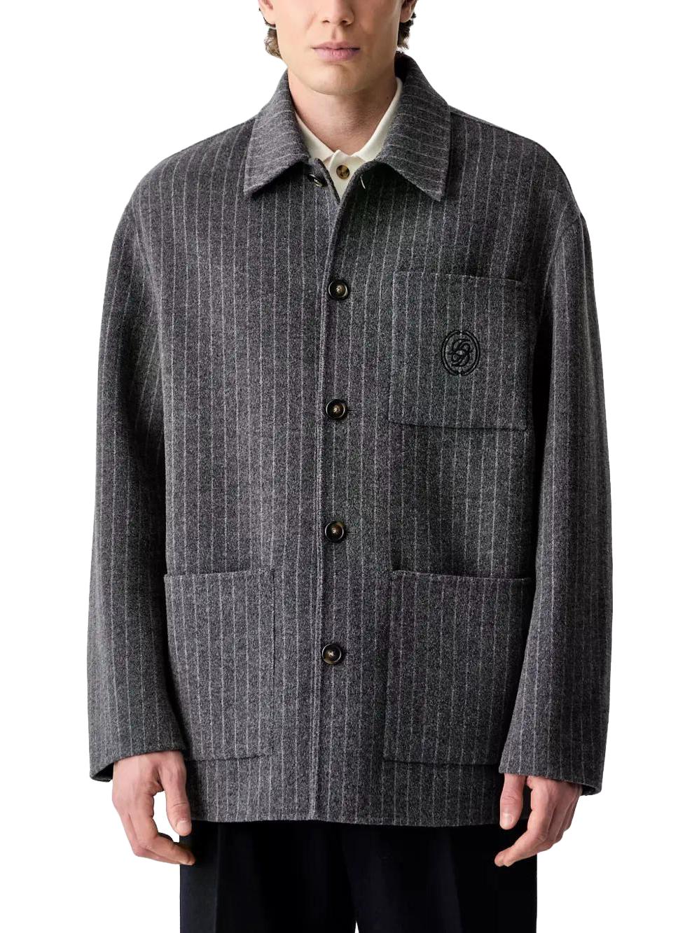 DROLE DE MONSIEUR pinstripe-pattern logo-embroidered shirt jacket
