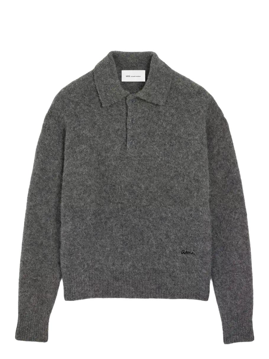 AMI wool and alpaca polo with ami embroidery