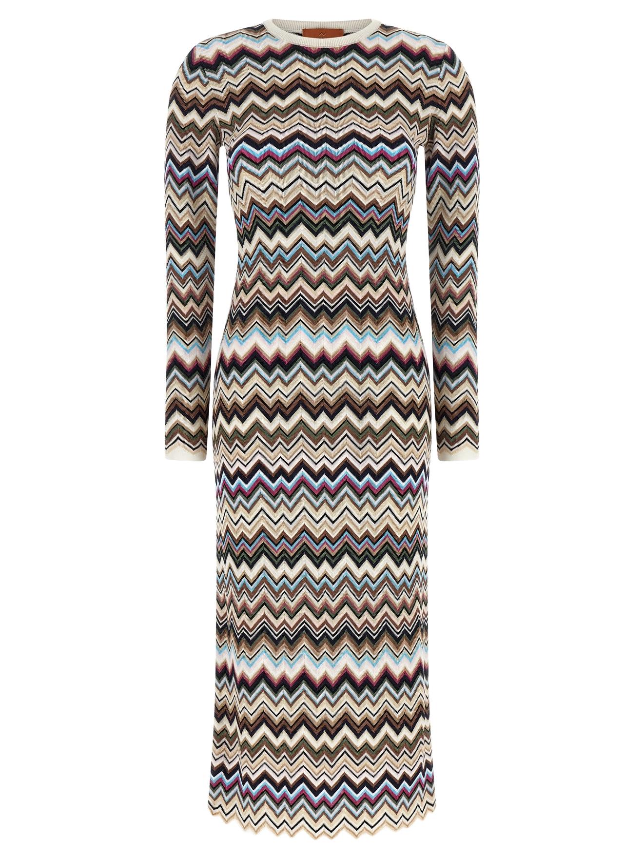 MISSONI zig-zag pattern lurex slim fit long dress with halter neck