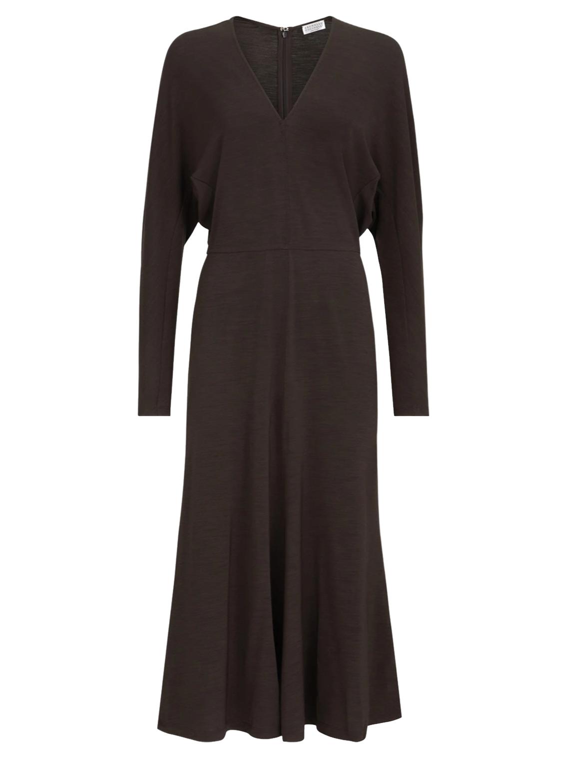 BRUNELLO CUCINELLI Brunello Cucinelli Techno Wool Jersey Monili-Embellished Midi Dress