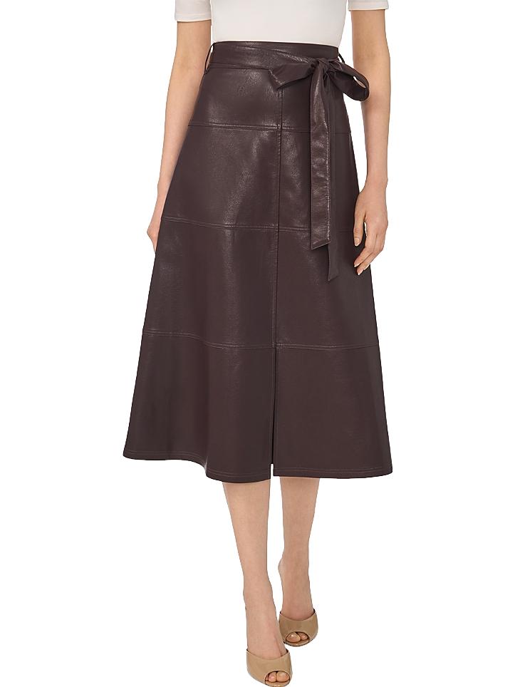 CECE DUPRAZ CeCe Faux Leather Tie Waist Midi Skirt