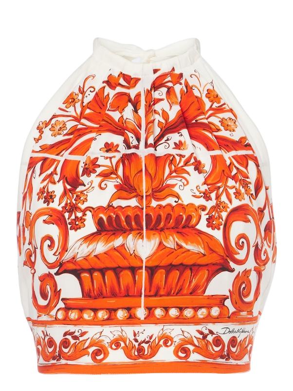 DOLCE & GABBANA Dolce&Gabbana Majolica Silk-Blend Crop Top