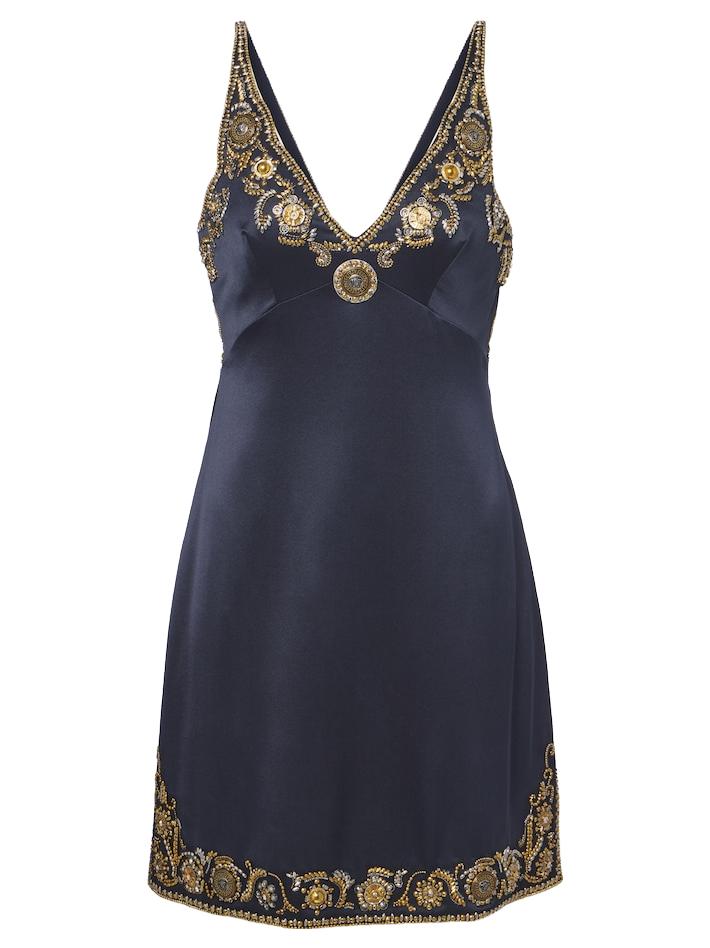 VERSACE Versace Medusa Embellished Silk Cady Satin Minidress
