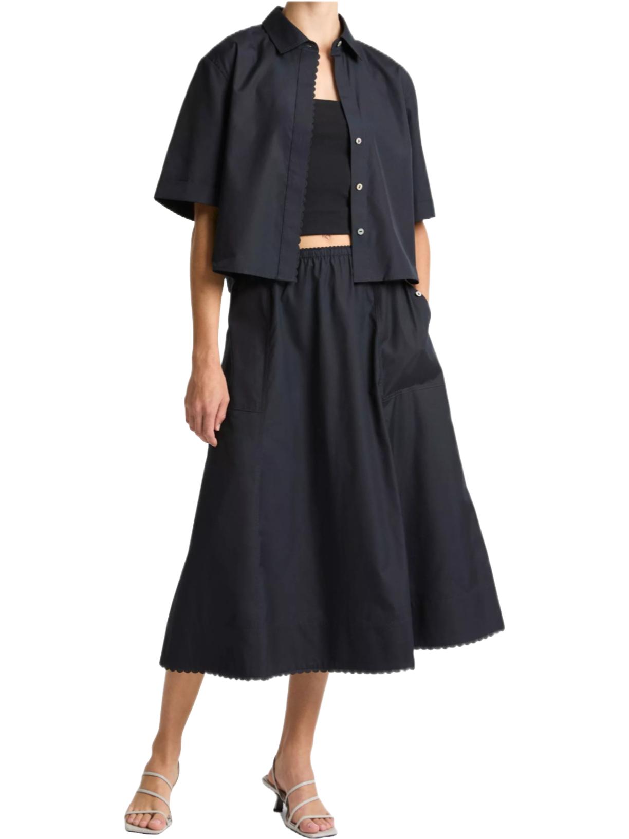 VINCE Vince Scallop-Detail Cotton Midi Skirt