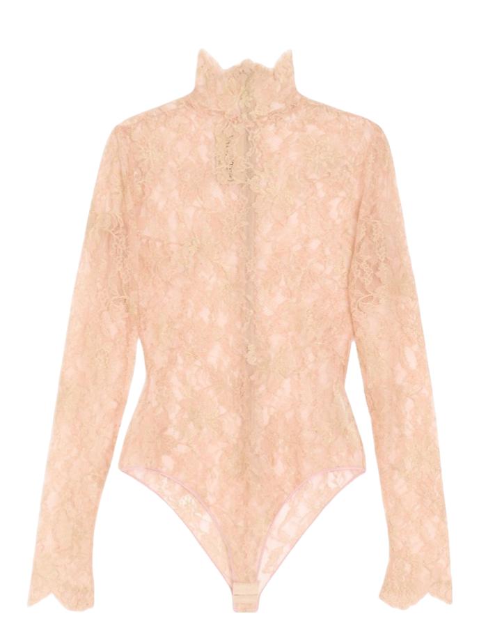 VALENTINO Valentino Sequined Lace High-Neck Bodysuit
