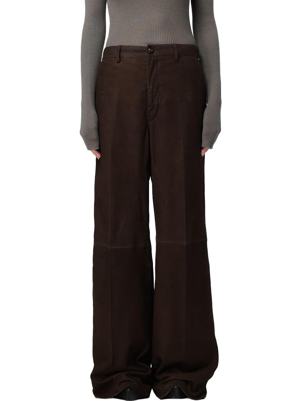 RICK OWENS RICK OWENS Suede Calf Leather Flared Trousers