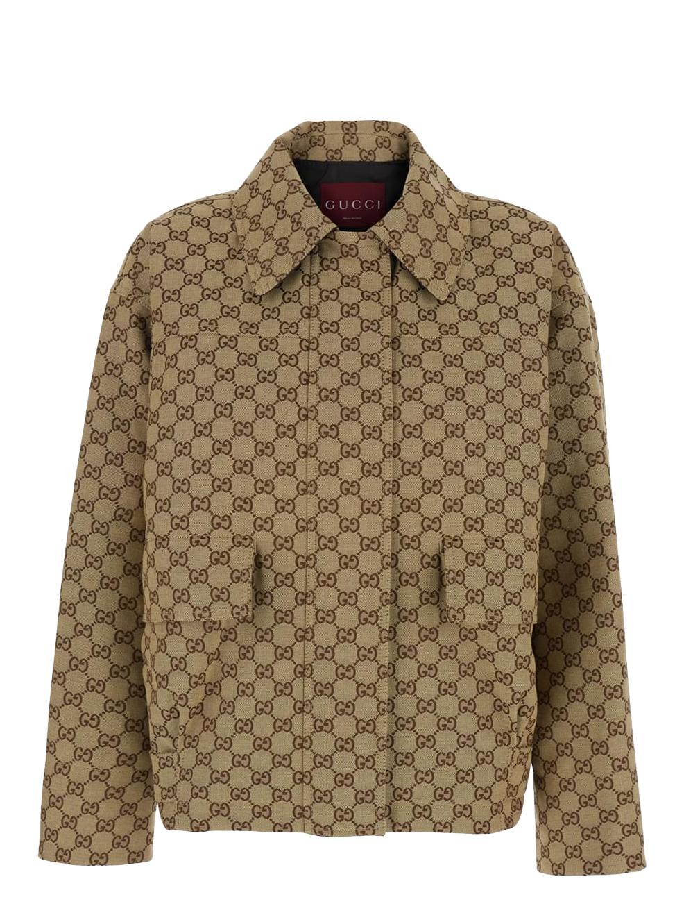 GUCCI Gucci Logo Print Leather Trimmed Bucket Bag
