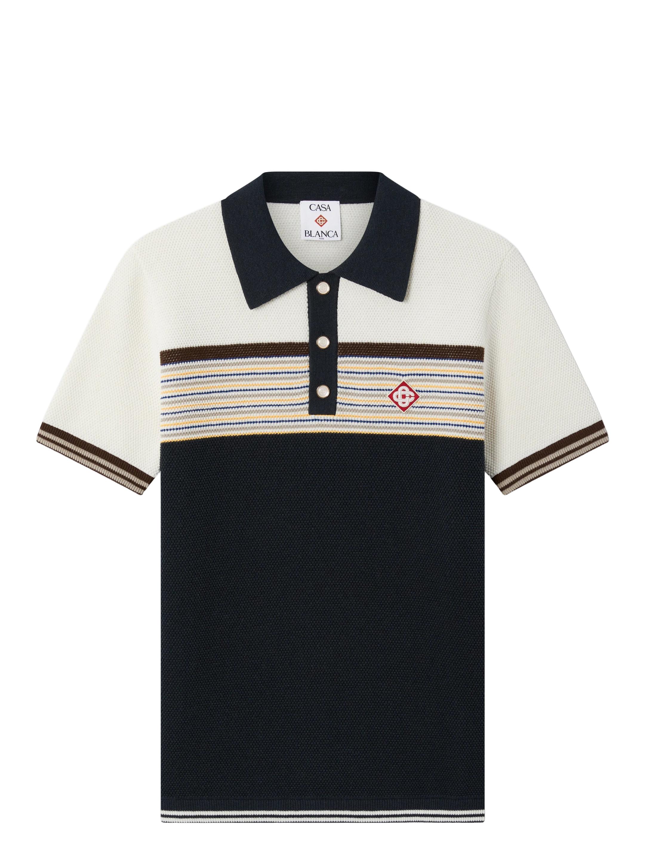 CASABLANCA café culture wool stripe short sleeve polo shirt, 