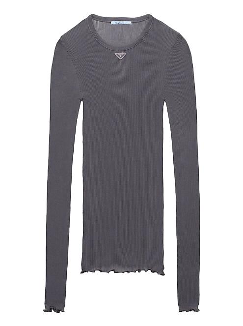 PRADA PRADA Logo-Plaque Ribbed Silk Top