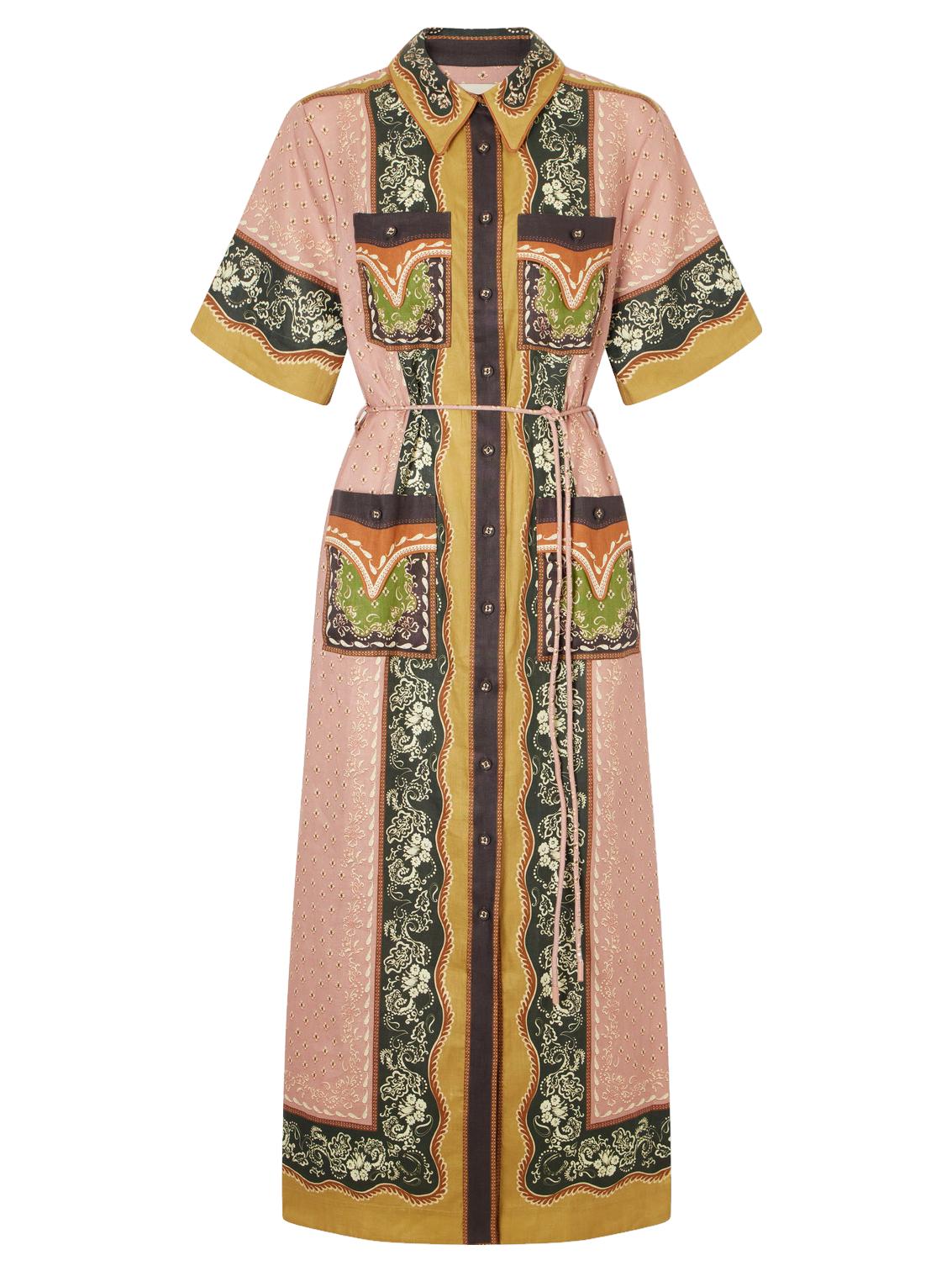 ALEMAIS ALÉMAIS Darcey Belted Printed Hemp Midi Dress