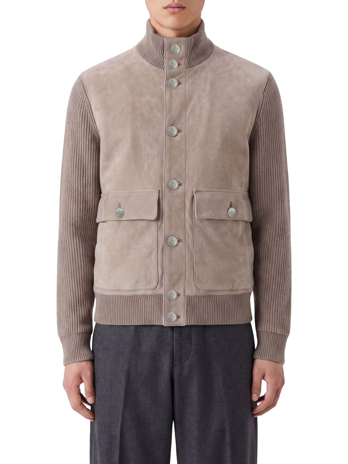 BRUNELLO CUCINELLI Brunello Cucinelli Suede Calfskin Bomber Jacket with Knit Details