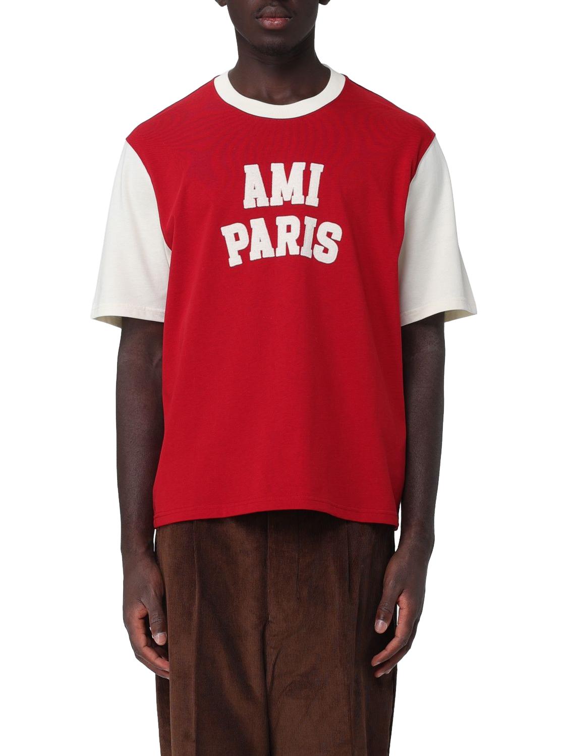 AMI two-tone logo print cotton t-shirt