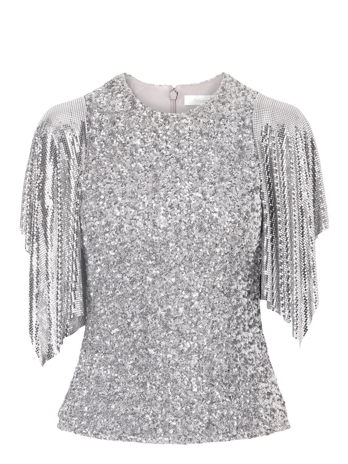PACO RABANNE Chainmail-Trimmed Sequined Mesh Blouse