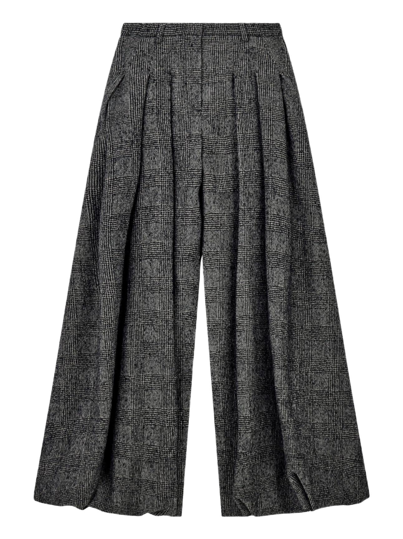 EMPORIO ARMANI Emporio Armani Pleated Wide-Leg Trousers in Washed Virgin Wool Check