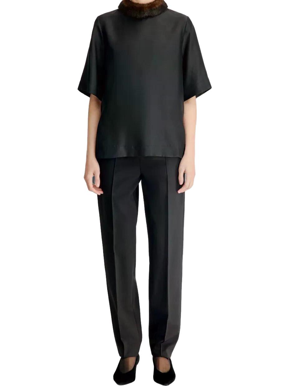 LOULOU DE SAISON LouLou de Saison Dana Faux-Fur Trim Blouse