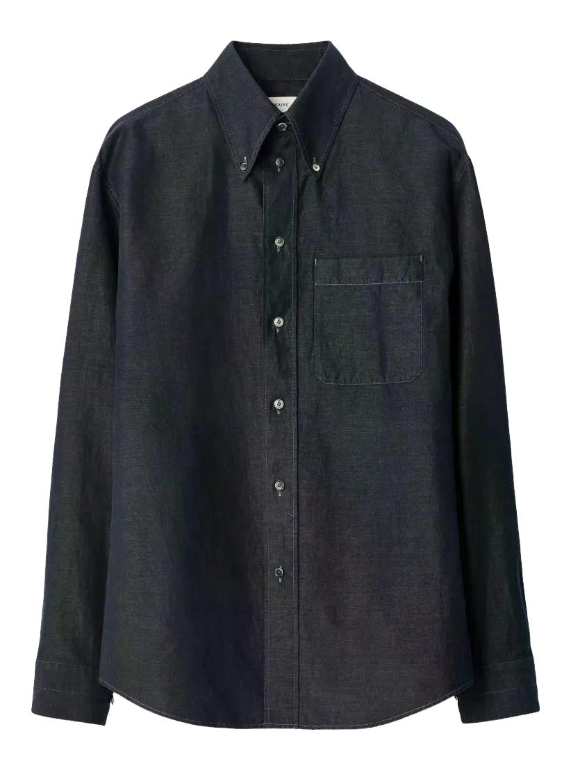 LEMAIRE button-down shirt in linen and cotton chambray