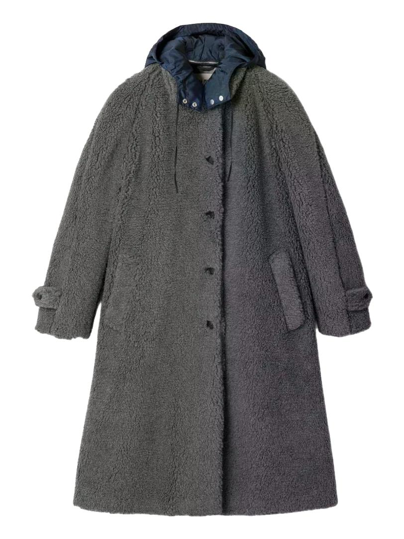 MIU MIU Miu Miu Single-Breasted Fleece Coat with Detachable Hood