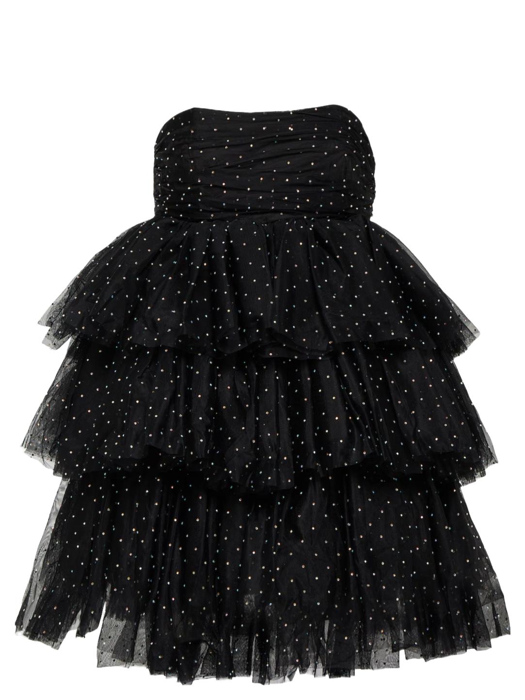 ROTATE BY BIRGER CHRISTENSEN ROTATE Embellished Strapless Tiered Tulle Minidress