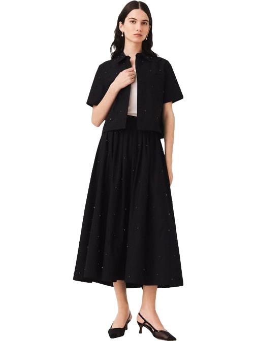 MAJE Maje Embellished Flared Cotton Midi Skirt