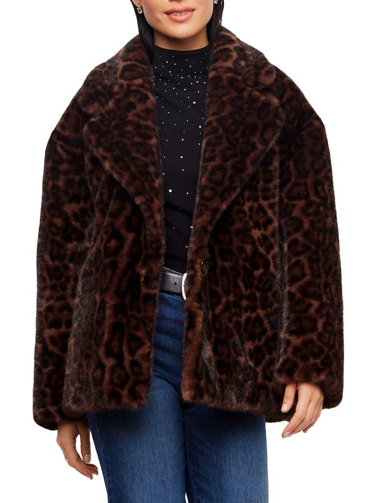 KAREN KANE Karen Kane Faux Fur Leopard Print Coat