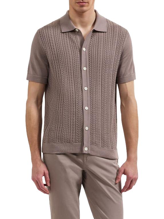 BUGATCHI Bugatchi Short Sleeve Cable Knit Button-Up Sweater