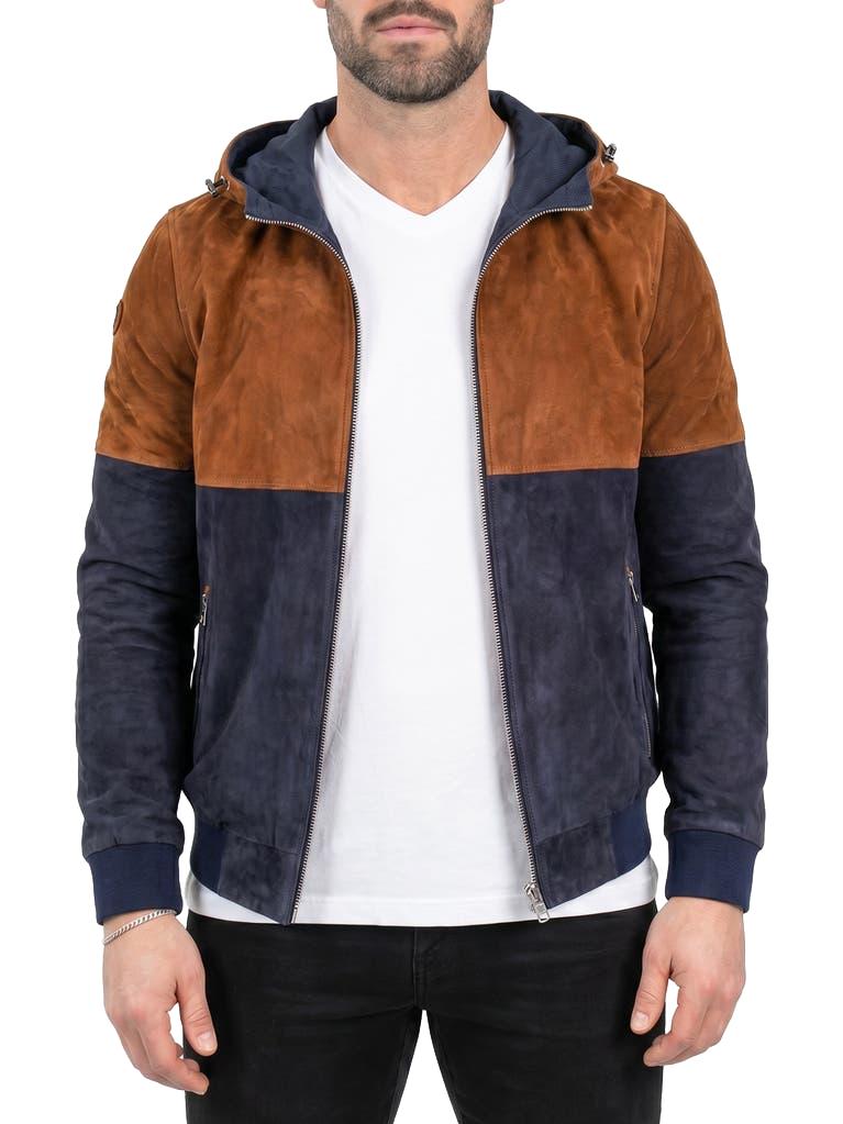 MACEOO Maceoo Colorblock Leather Hooded Jacket