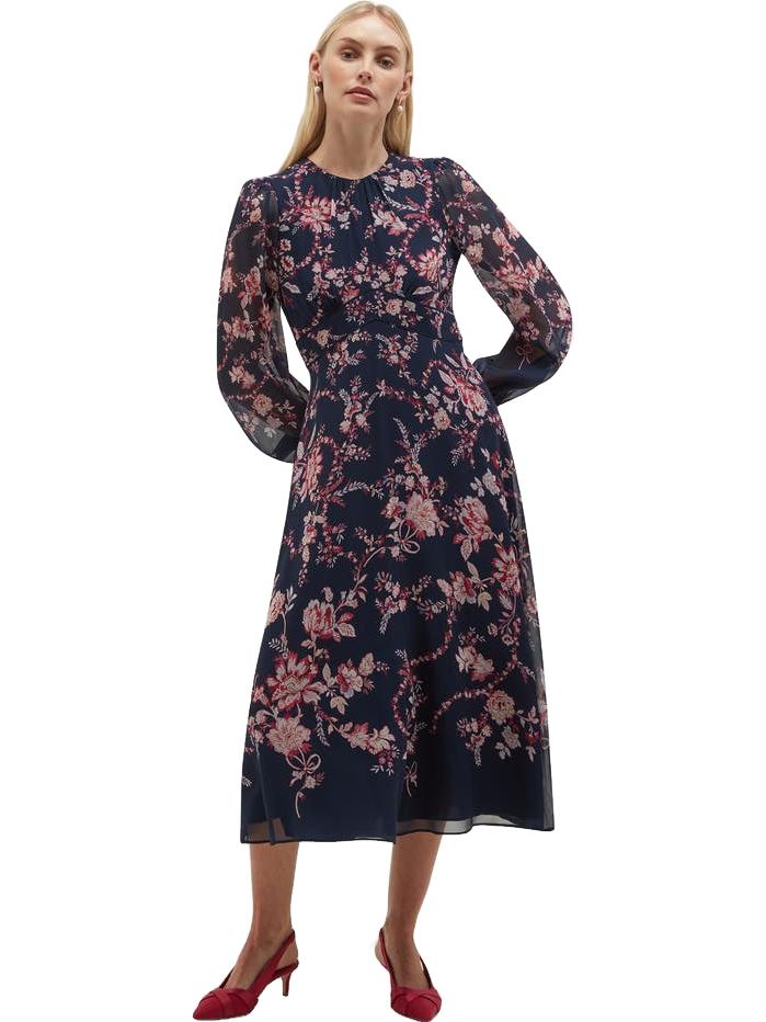 HOBBS LONDON HOBBS LONDON Demi Floral Print Silk Midi Dress