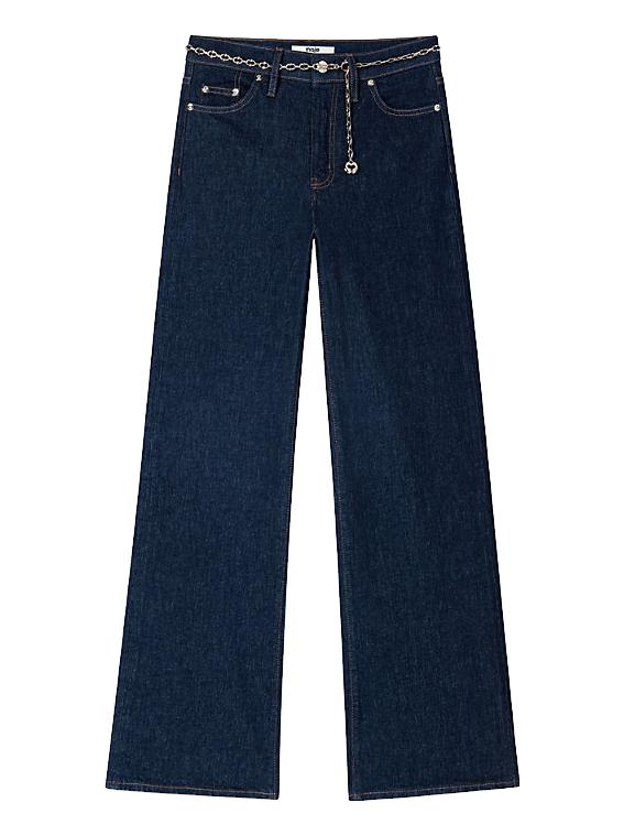 MAJE MAJE Belted Wide-Leg Stretch-Denim Jeans