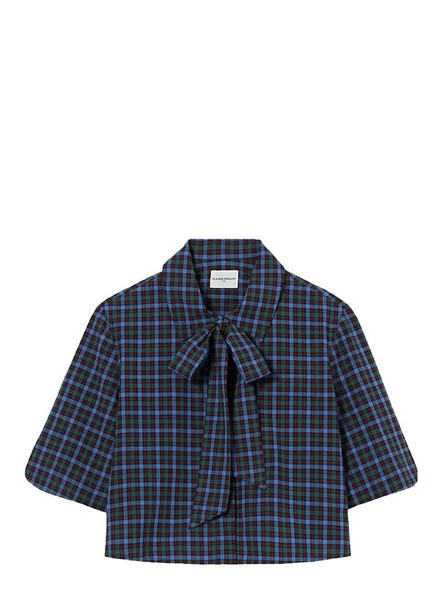 CLAUDIE PIERLOT Claudie Pierlot Checked Cotton Shirt with Tie Neck